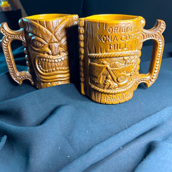Kona Coffee | Dining | Kona Coffee Mill Vtg Resin Set Of 2 Tiki Mugs ...